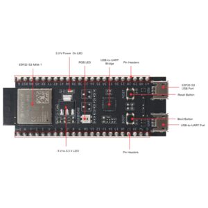 DIYmall ESP32-S3-DevKitM-1-N8 Development Board ESP32-S3-MINI-1 Wi-Fi+BT+BLE Module 8MB Flash ESP32-S3FN8 Chip PCB Antenna