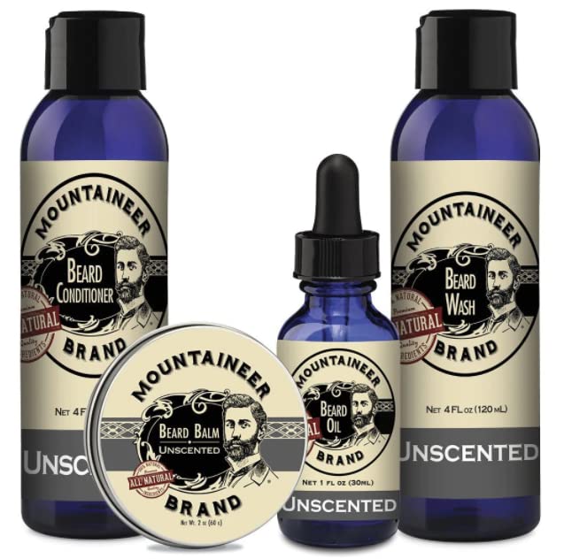 Mountaineer Brand Everyday Necessities Beard Bundle | Beard Wash, Conditioner, Beard Balm, Beard Oil for Men | Cleans, Hydrates Wiry Beards | Leaves Hair Soft and Manageable | Essential 7 Scent