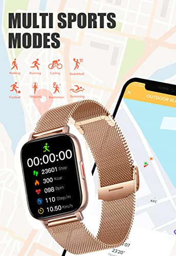 Smart Watch for Women with Bluetooth(Answer/Receive Call) 1.7" Fitness Trackers with Heart Rate Sleep Monitor Waterproof Step Counter Watch for iOS Android (Rose Gold)