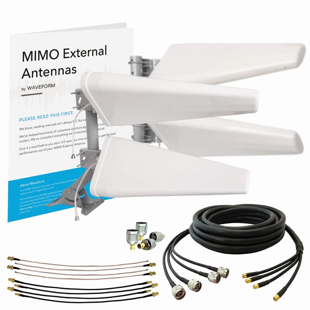 Waveform 4x4 MIMO Log Periodic Cellular SMA, U.FL and TS9 Antenna Kit for 4G & 5G Modems, Routers, and Gateways | T-Mobile, Verizon, AT&T Home Internet | Kit w/ 30ft RS240 Cable