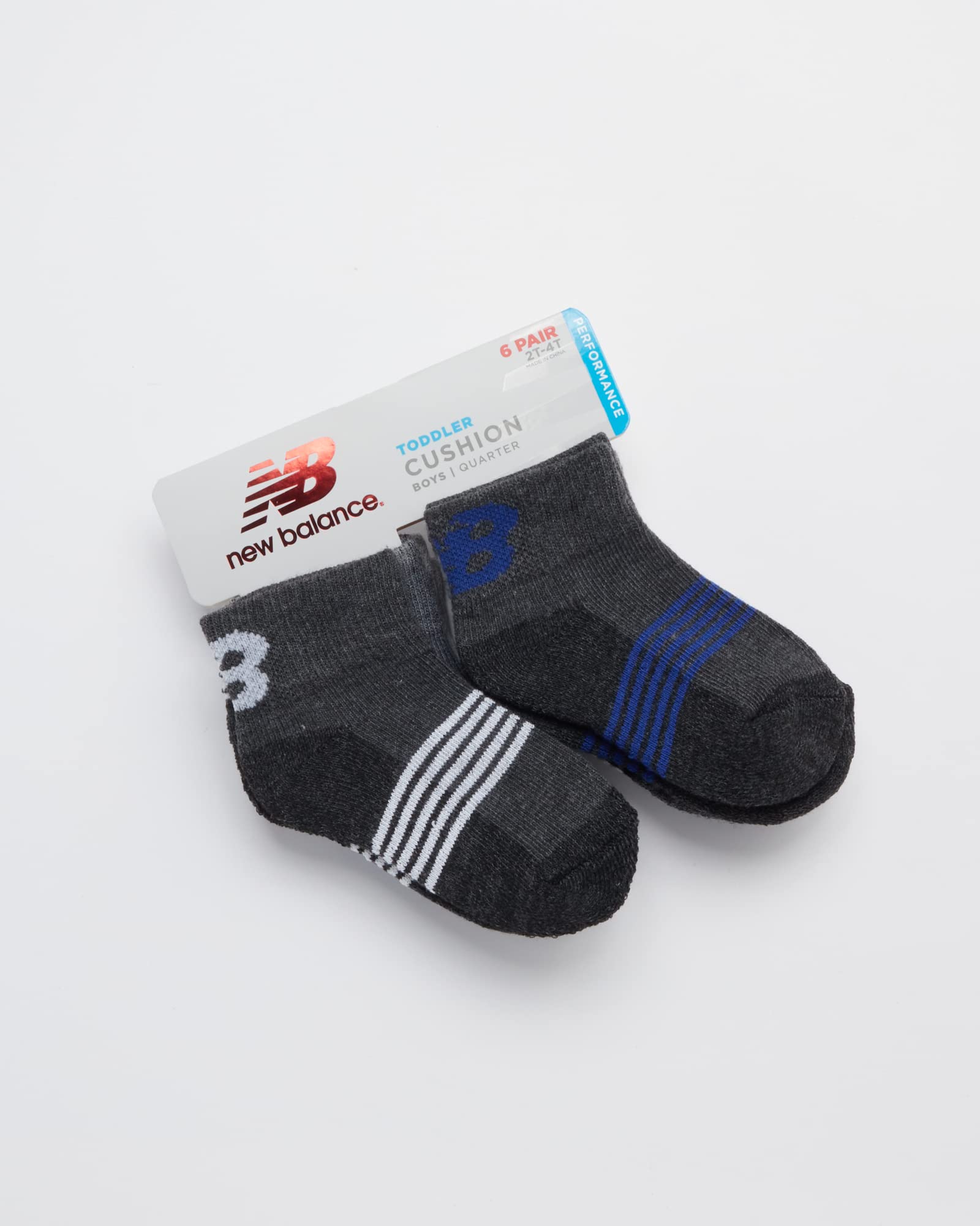 New Balance Baby Boys' Socks - 6 Pack Quarter Cut Non-Skid Gripper Socks (Infant/Toddler), Size 2-4T, Grey