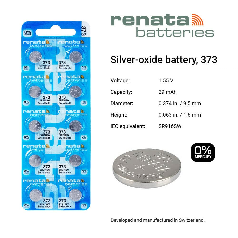 Renata 373 SR916SW Batteries - 1.55V Silver Oxide 373 Watch Battery (10 Count)