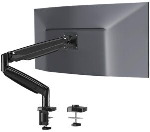 mountup ultrawide single monitor arm for max 40 inch screen, heavy duty monitor desk mount support 6.6-30.9lbs, gas spring computer monitor stand for desk, vesa monitor mount with clamp & grommet base