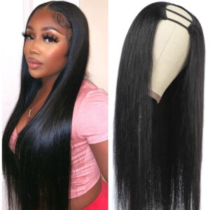 canaryfly u part wigs human hair wigs for black women brazilian straight human hair wigs 180% density glueless natural color u-part wigs (24inch)