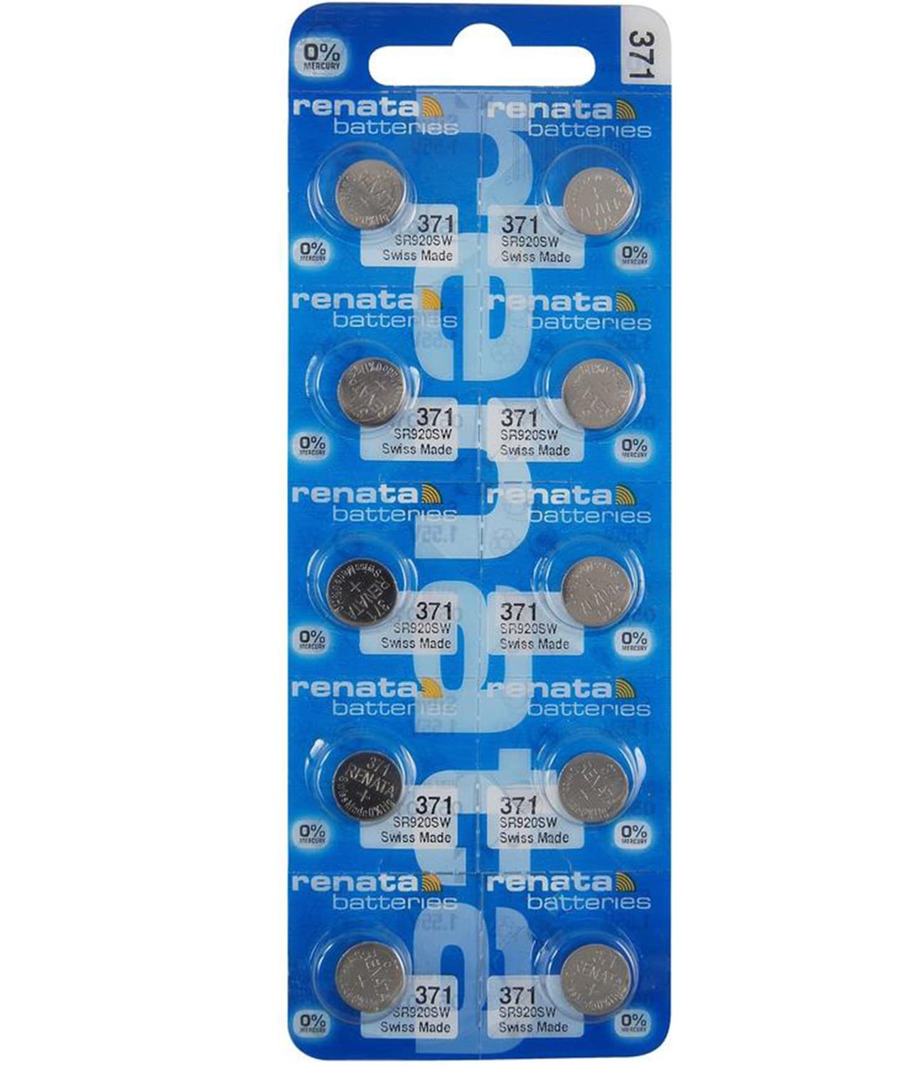 Renata 371 SR920SW Batteries - 1.55V Silver Oxide 371 Watch Battery (10 Count)