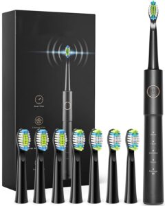 ninice sonic electric toothbrush for adults and kids, rechargeable electric toothbrush with 8 brush heads, 5 modes, timer, one charge for 30 days， black