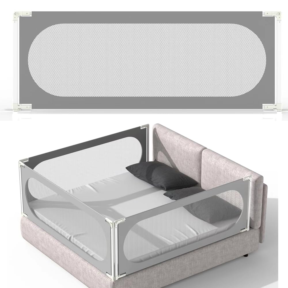 SeseYii Baby Bed Rail with Safety Y-Strap Extra Long Twin Full Queen King Size Infants Toddlers Guardrail with Reinforce Anchor (Grey, 55 inch)