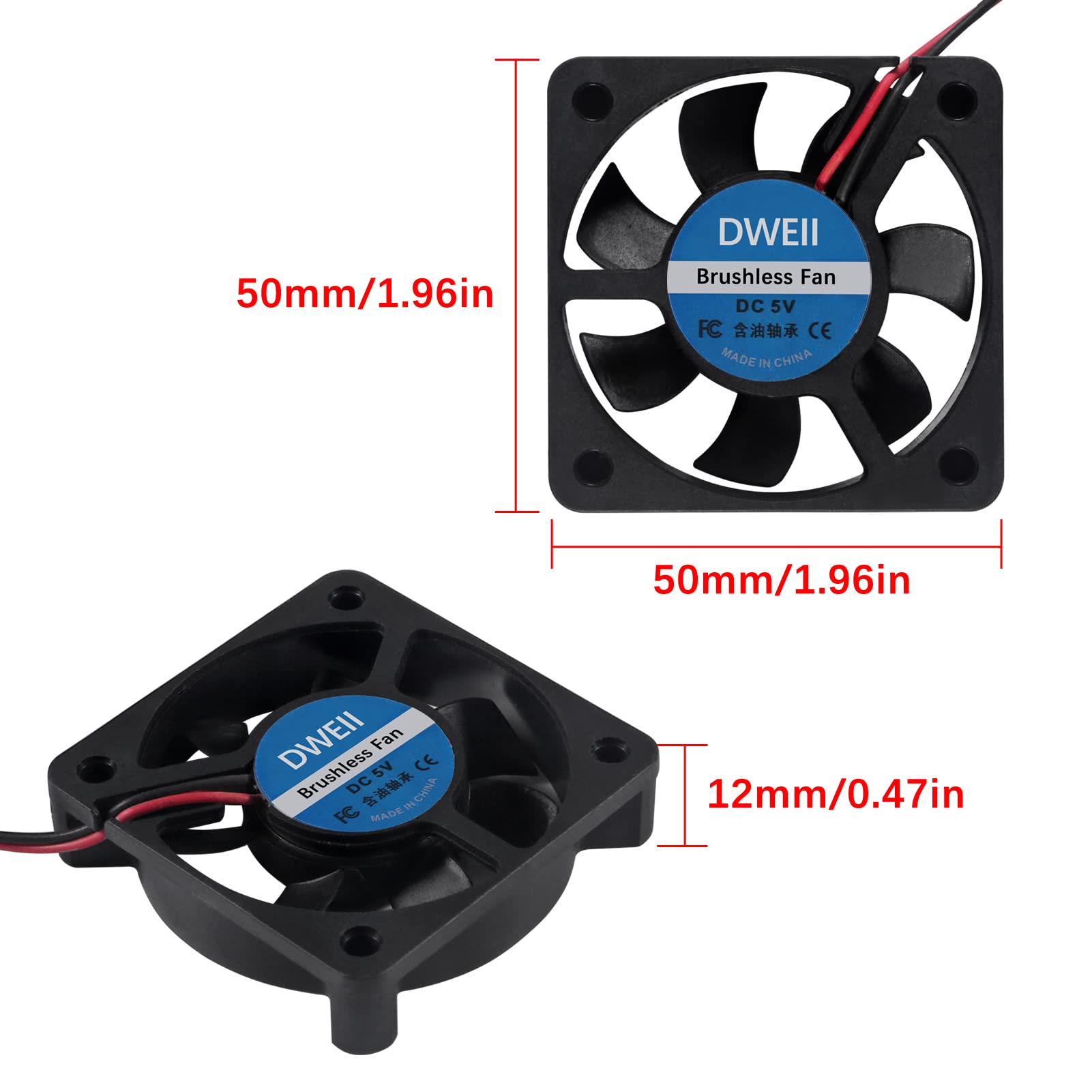 DWEII 2-Pack 50mm Fan 5V USB Brushless DC Cooling Fan, 5V Brushless DC Cooling Fan for Projector Humidifier Aromatherapy Small Appliances Series Replacement