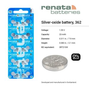 Renata 362 SR721SW Batteries - 1.55V Silver Oxide 362 Watch Battery (2 Count)