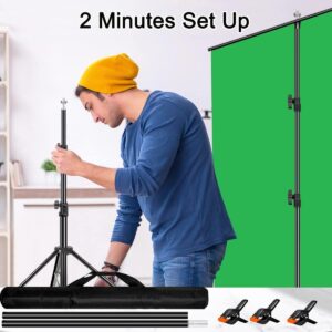 Heysliy Green Screen Kit 6.5 X 5ft, Portable 5 X 6.5 ft Green Screen Backdrop with Stand, Green Screen Stand with Small Greenscreen for Gaming Streaming