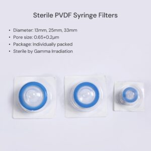 COBETTER 10 pcs/PK Sterile Syringe Filter Double-Layer Hydrophilic PVDF Membrane 0.2μm Lab Filters 33mm Diameter Individually Packed, Blue