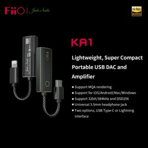 FiiO JadeAudio KA1 Headphone Amps Amplifier Tiny USB DAC High Resolution 3.5mm Lossless for Smartphones/PC/Laptops/Players(Type C, Black)