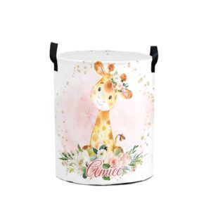 floral jungle giraffe personalized laundry basket clothes hamper with handles waterproof,custom collapsible laundry storage baskets for bedroom,bathroom decorative large capacity