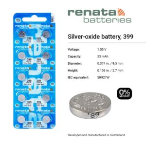 Renata 399 SR927W Batteries - 1.55V Silver Oxide 399 Watch Battery (2 Count)