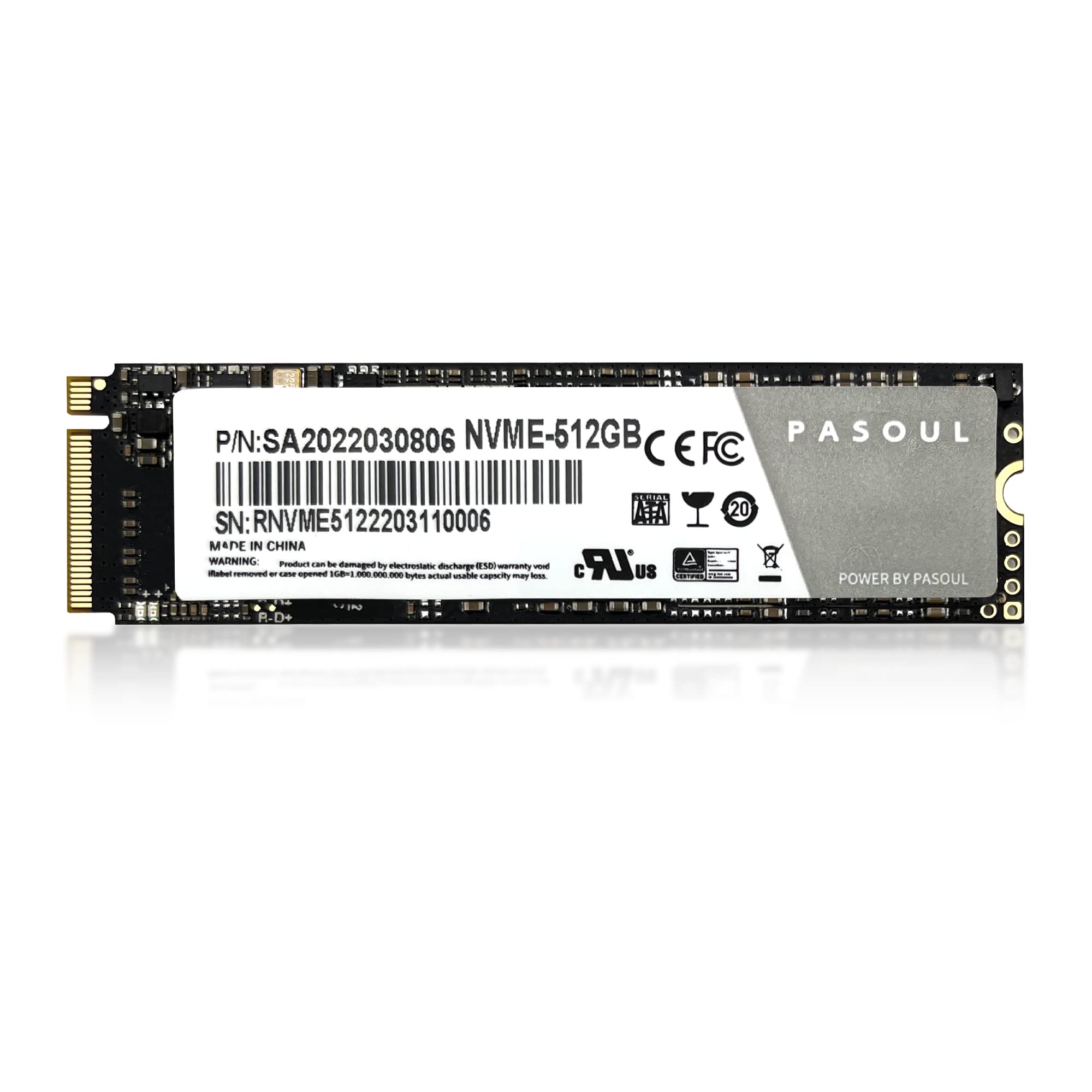 PASOUL SSD 512GB NVMe M.2 2280 PCIe Gen 3.0 x2 3D TLC Power Saving Up to 2000MB/s Write Up to 1200MB PAMNVMeM2-512