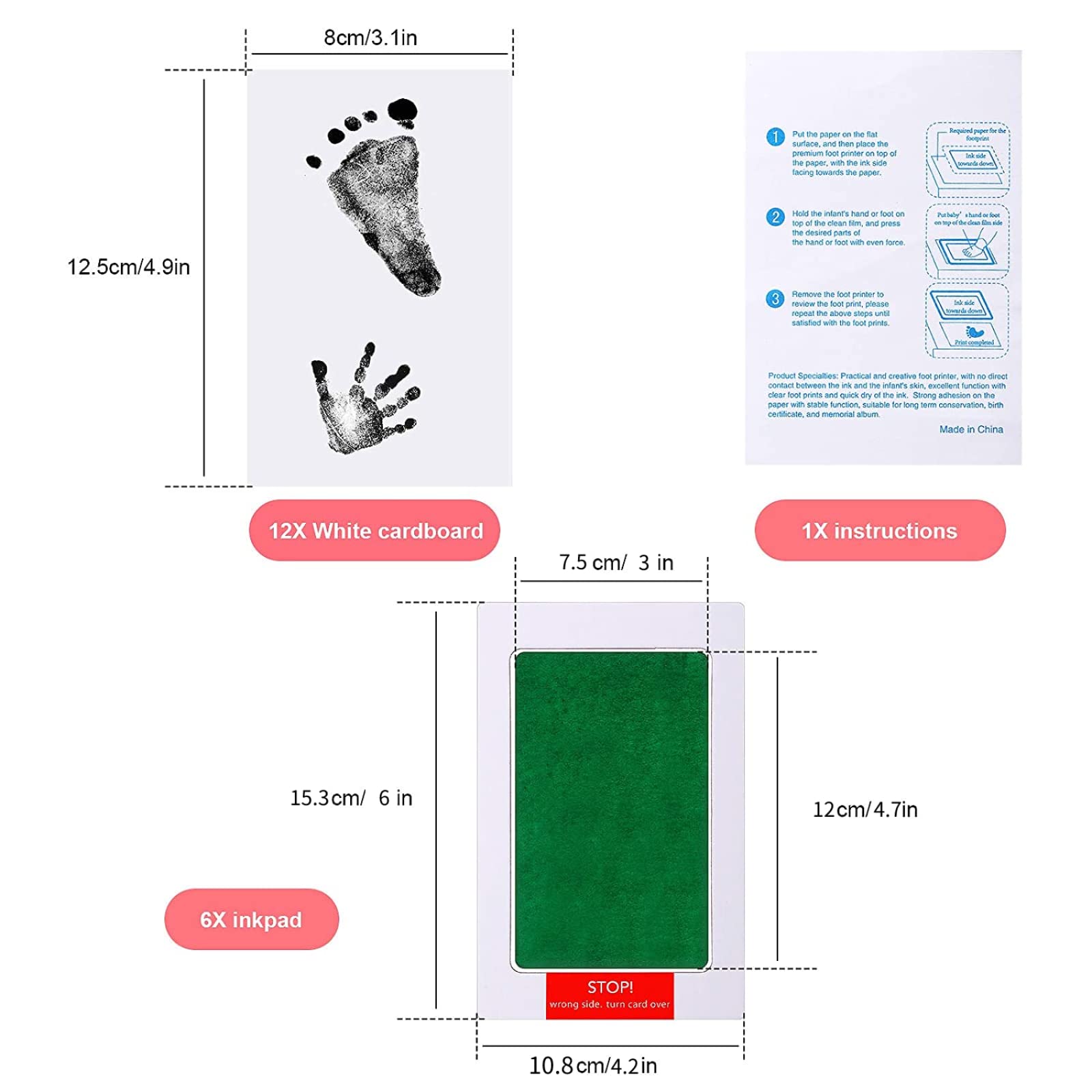 Outus 18 Pieces Baby Inkless Handprint and Footprint Kit 6 Safe Hand and Foot Ink Pad Clean Touch Dog Paw Print Stamp Kit and 12 Card for Newborn Registry Family Keepsake Baby Gift (Medium)