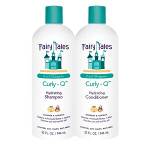 fairy tales curly-q daily hydrating shampoo and conditioner for kids - 32oz curly hair set - paraben, sulfate, gluten and nut free