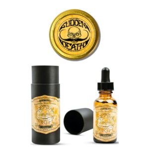 the vintage grooming co. sudden death strong hold mustache wax and night fury mustache wax remover oil set