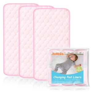 waterproof changing pad liners, 26" x 13" hypoallergenic & reusable ultra soft changing table cover liners , 3 pack portable baby diaper change mat - pink