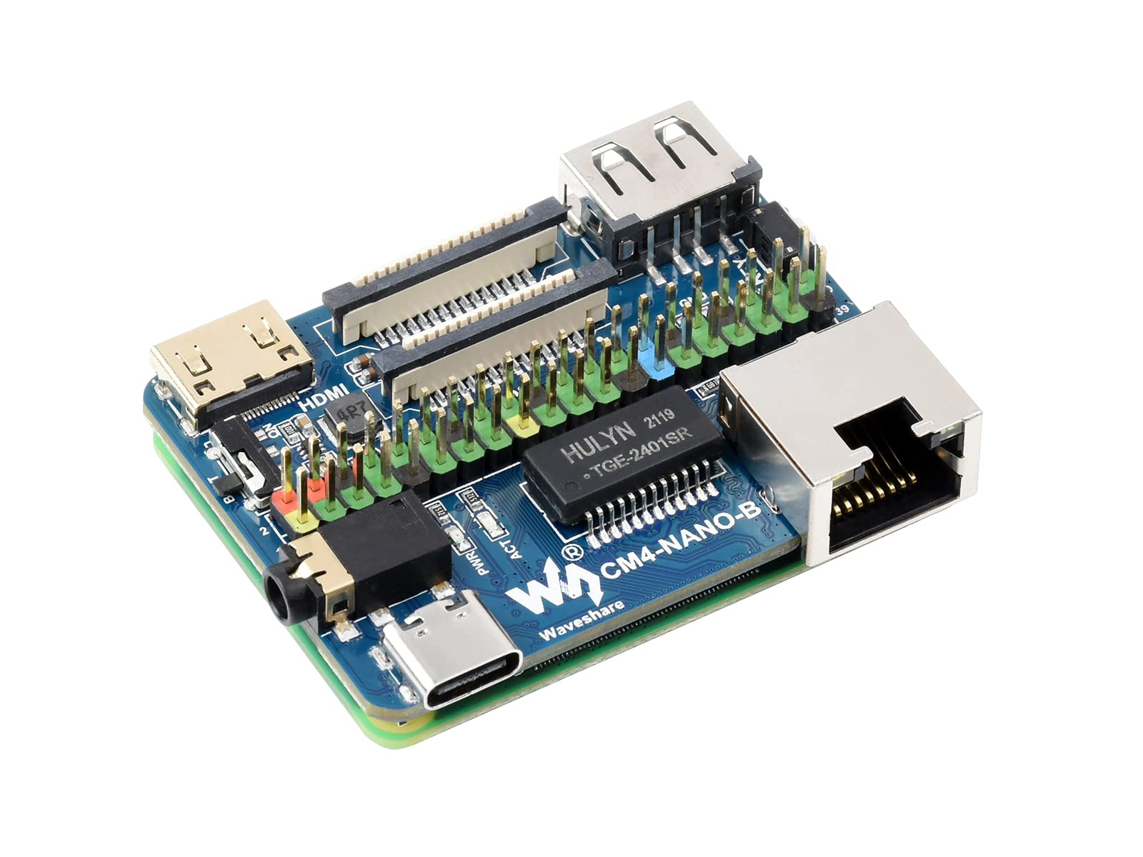 Nano Base Board (B) for Raspberry Pi Compute Module 4, Same Size as CM4, with Standard CM4 Socket, Raspberry Pi 40PIN GPIO, Gigabit Ethernet, USB2.0, DSI, CSI, HDMI, 3.5mm Audio Jack etc.