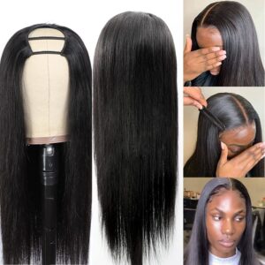 CanaryFly U Part Wigs Human Hair Wigs For Black Women Brazilian Straight Human Hair Wigs 180% Density Glueless Natural Color U-part Wigs (24inch)