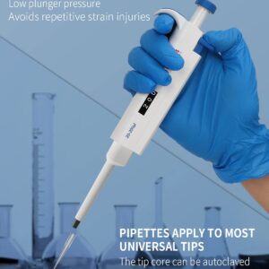 Adjustable Pipettes 20-200μl, Single Channel Pipette Lab Micropipettes Variable Volume, Four E's Scientific