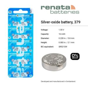 Renata 379 SR521SW Batteries - 1.55V Silver Oxide 379 Watch Battery (2 Count)