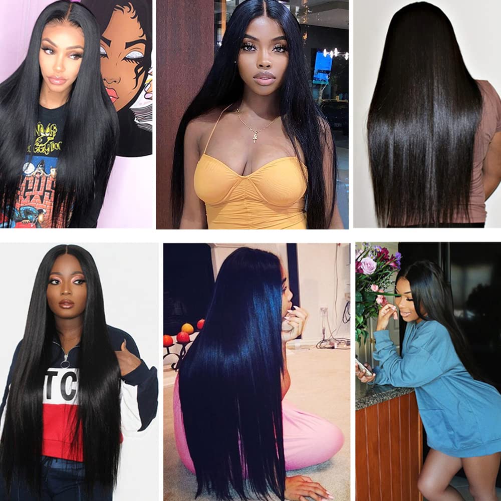 CanaryFly U Part Wigs Human Hair Wigs For Black Women Brazilian Straight Human Hair Wigs 180% Density Glueless Natural Color U-part Wigs (24inch)