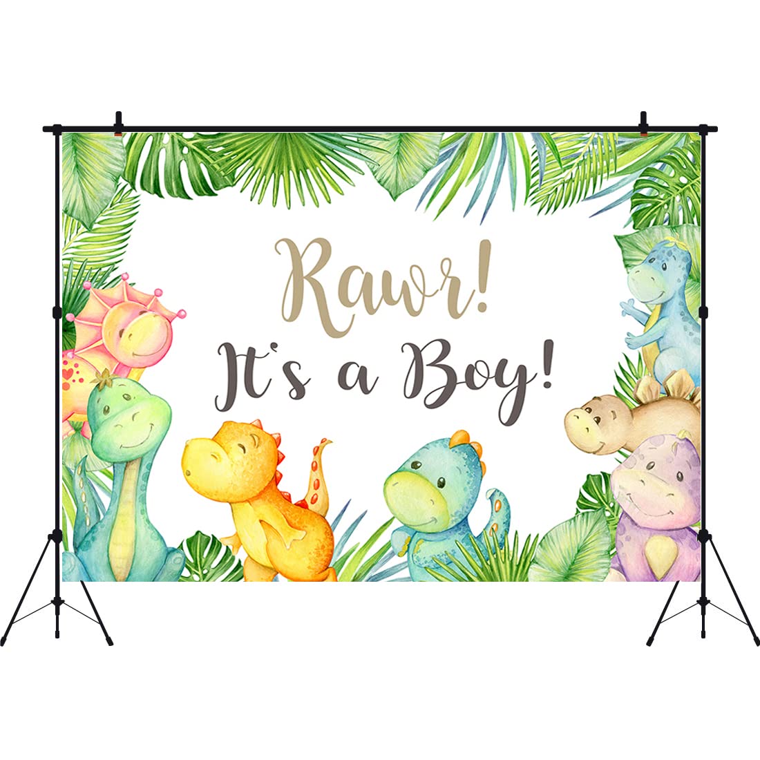 Aperturee Dinosaur It's a boy Baby Shower Backdrop 9x6ft Oh Boy Tropical Palm Leaves Jungle Photography Background Kids Newborn Cake Table Banner Party Decoration Photo Booth Studio Props Favors