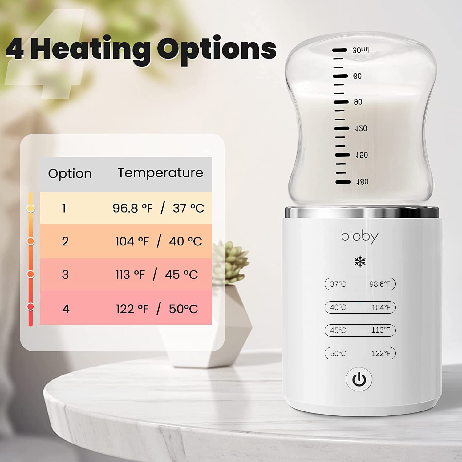 Bioby Portable Bottle Warmer, Baby Bottle Warmer with 3 Adapters, 3 Min Fast Heating for Breastmilk, Formula and Water, Accurate Temperature Control, Travel Bottle Warmer On The Go