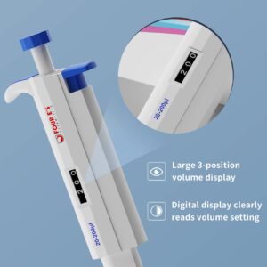 Adjustable Pipettes 20-200μl, Single Channel Pipette Lab Micropipettes Variable Volume, Four E's Scientific