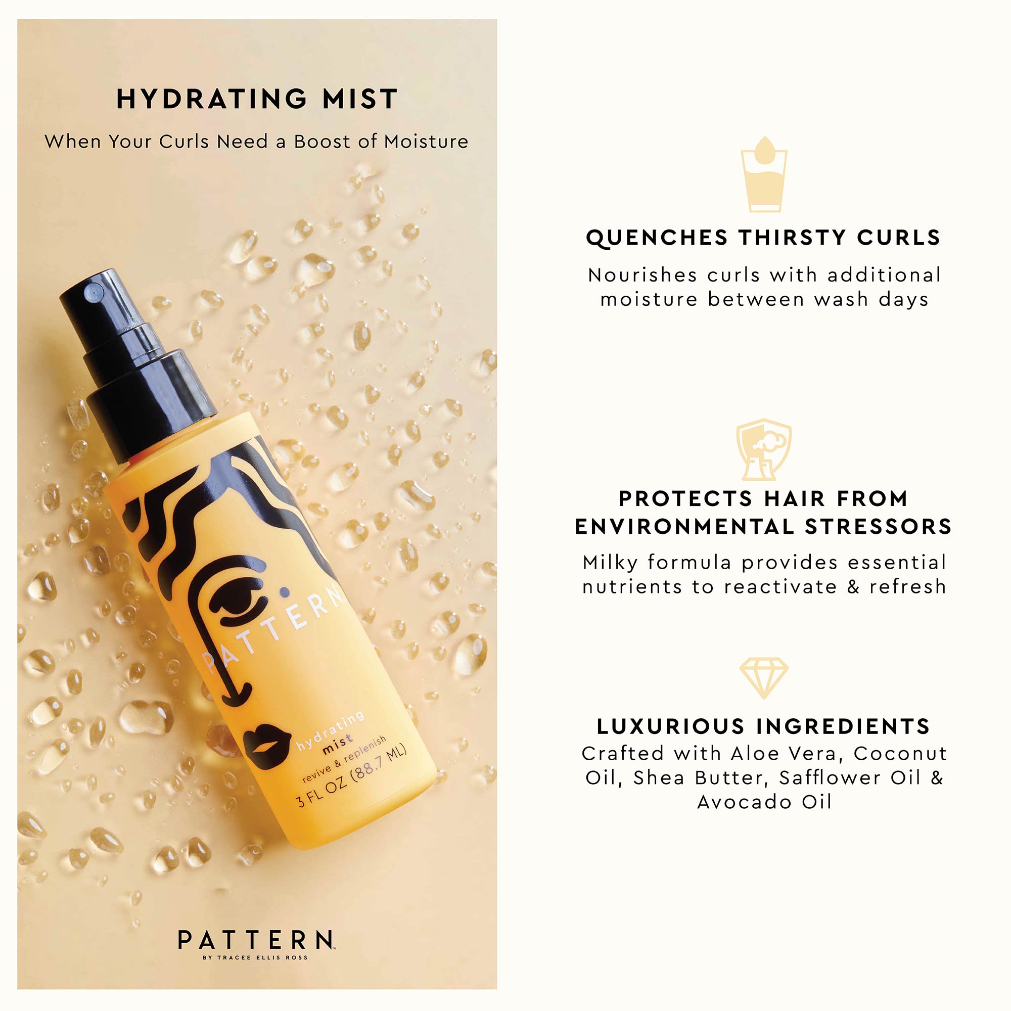 PATTERN Beauty by Tracee Ellis Ross Hydrating Mist w Avocado Oil for Curly Hair 3a-4c, 12 fl oz