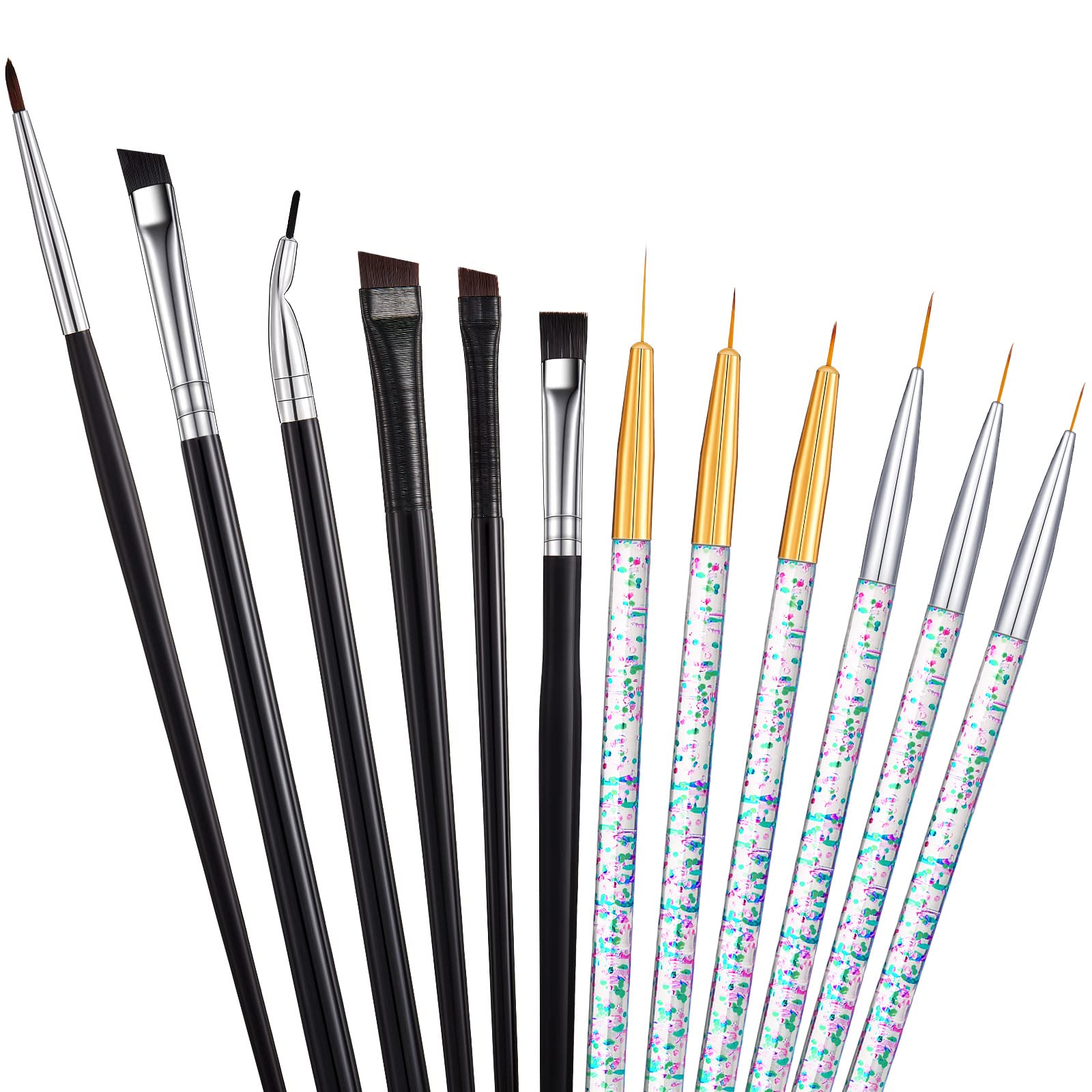 12 Pieces Eyeliner Brushes Set, Slanted Makeup Gel Eyeliner Brush Line Fine Bent Eyeliner Brush Pointed Round Makeup Brush Angled Eyeliner Makeup Tool for Girls Women Cosmetic Applicators