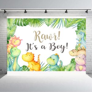 Aperturee Dinosaur It's a boy Baby Shower Backdrop 9x6ft Oh Boy Tropical Palm Leaves Jungle Photography Background Kids Newborn Cake Table Banner Party Decoration Photo Booth Studio Props Favors