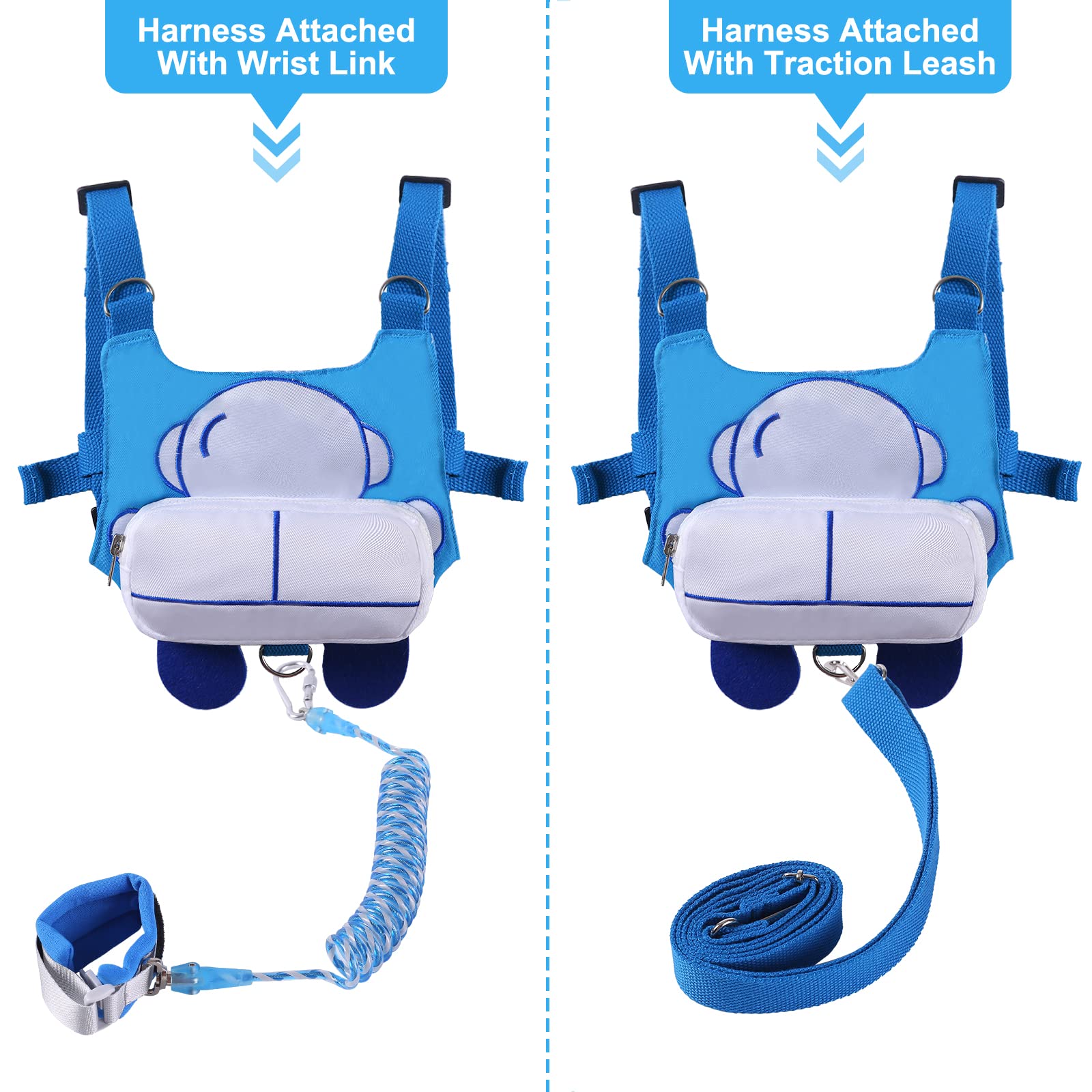 FENYAN Toddlers Leash + Anti Lost Wrist Link, 4 in 1 Baby Safety Harness Leash, Cute Astronaut Kid Walking Leashes, Child Safety Leash for Toddler Boys (Blue)