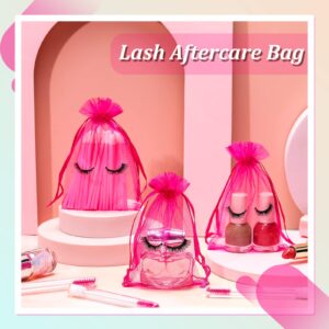 100 Pcs Eyelash Aftercare Bags 4 x 6 Inches Eye Lash Print Aftercare Makeup Bags Drawstring Cosmetic Bags Organza Beauty Bags for Women Makeup Jewelry Supplies (Pink)