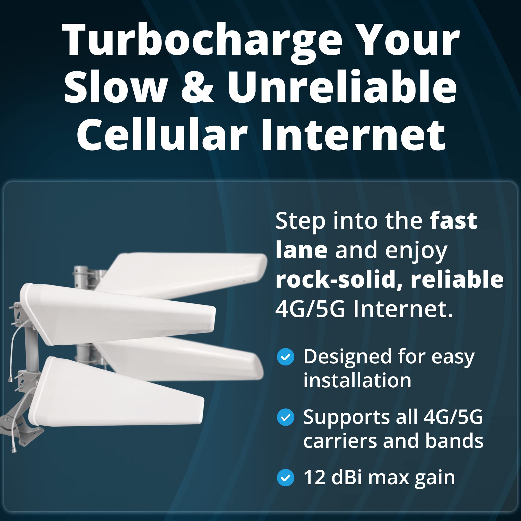 Waveform 4x4 MIMO Log Periodic Cellular SMA, U.FL and TS9 Antenna Kit for 4G & 5G Modems, Routers, and Gateways | T-Mobile, Verizon, AT&T Home Internet | Kit w/ 30ft RS240 Cable