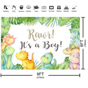 Aperturee Dinosaur It's a boy Baby Shower Backdrop 9x6ft Oh Boy Tropical Palm Leaves Jungle Photography Background Kids Newborn Cake Table Banner Party Decoration Photo Booth Studio Props Favors