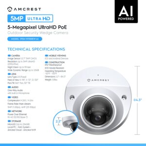 Amcrest 5-Megapixel Wedge IP PoE AI Camera, Security IP Camera Outdoor, Built-in Microphone, Human & Vehicle Detection, Perimeter Protection, 98ft Night Vision, 130° FOV, 5MP@20fps IP5M-W1150EW-AI