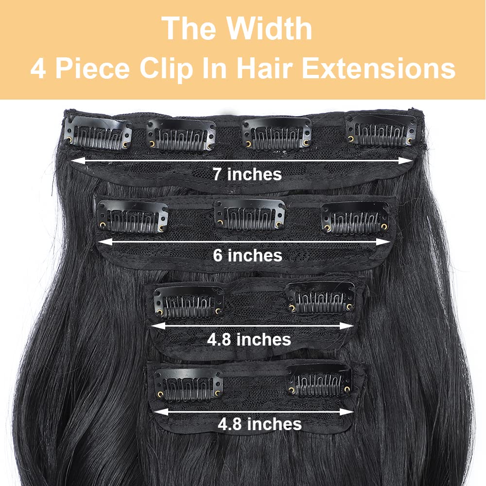 4PCS Clip in Hair Extensions 20Inch Black Hair Extensions Long Wavy Hair Extensions Clip ins Synthetic Thick Hair Piece for Women(Black)