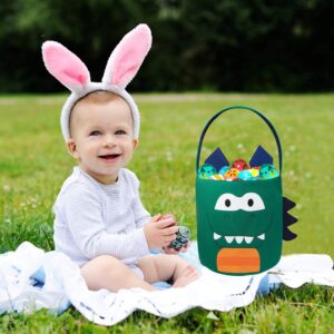 Easter Basket for Kids Easter Bunny Bag Easter Decorations (Green Dinosaur)