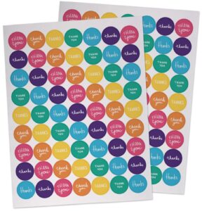 cute & colorful thank you seal stickers - 6 round solid color designs - stickers for envelopes, business orders, packaging (126 seals pack)