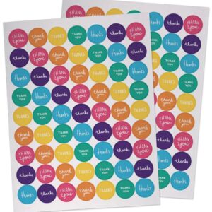 Cute & Colorful Thank You Seal Stickers - 6 Round Solid Color Designs - Stickers for Envelopes, Business Orders, Packaging (126 Seals Pack)