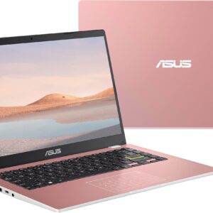 ASUS 2022 E410 14" Thin Light Business Student Laptop Computer, Intel Celeron N4020 Processor, 12Hours Battery, Webcam, Zoom Meeting, Win11 + 1 Year Office 365, Rose Gold (584GB Storage)