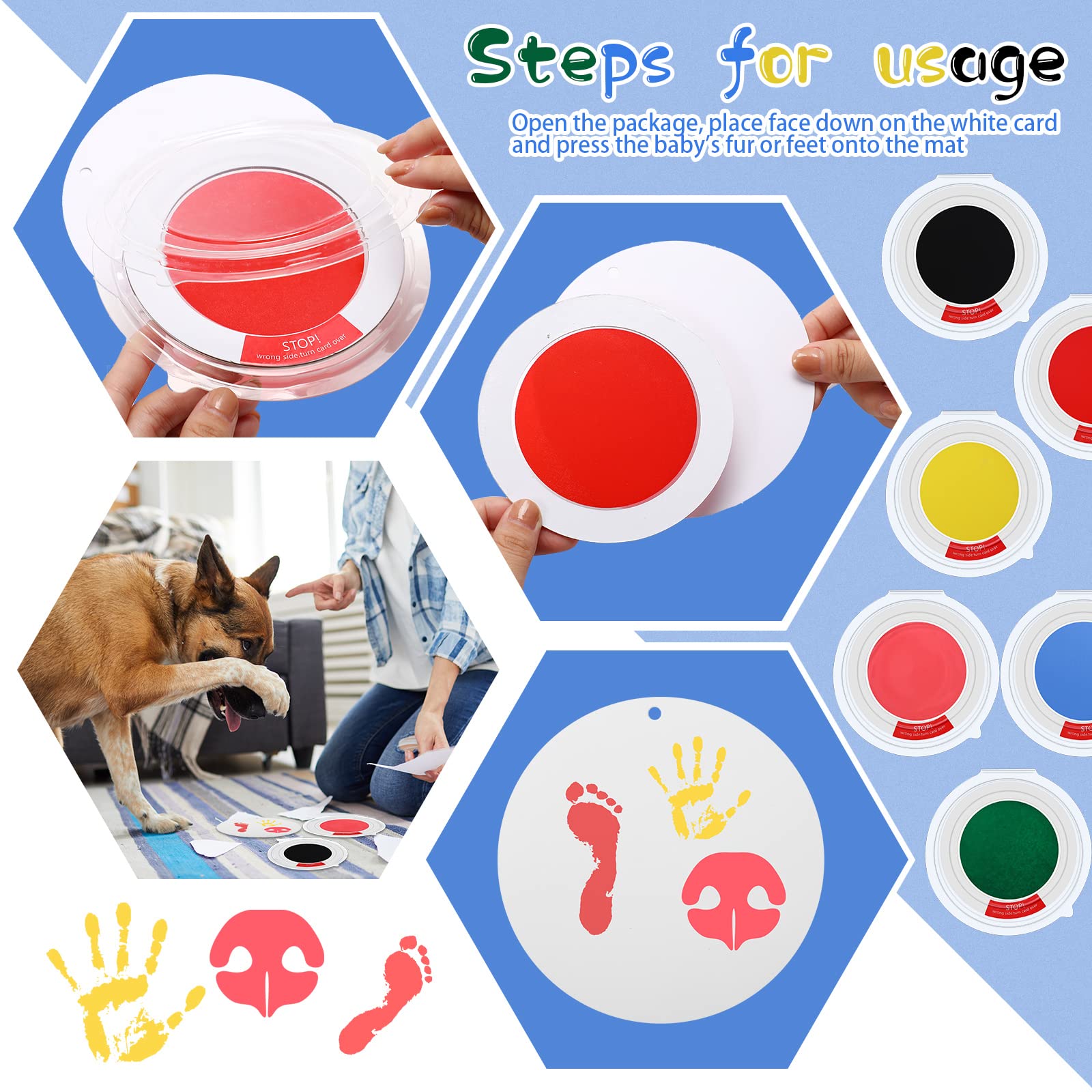 Outus Paw Print Kit with 6 Pieces Paw Print Ink Pads and 12 Pcs Cards, Inkless Baby Footprint and Handprint Kit with Clean Touch Ink Pads, Pet Dog Paw Print Kit Stamp Pad, Newborn Gift Baby Shower