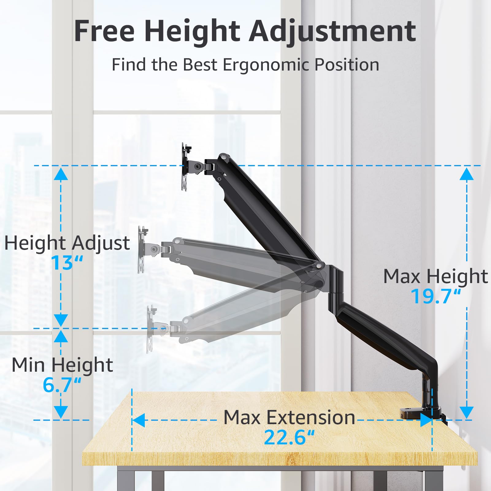 MOUNTUP Ultrawide Single Monitor Arm for Max 40 Inch Screen, Heavy Duty Monitor Desk Mount Support 6.6-30.9lbs, Gas Spring Computer Monitor Stand for Desk, VESA Monitor Mount with Clamp & Grommet Base