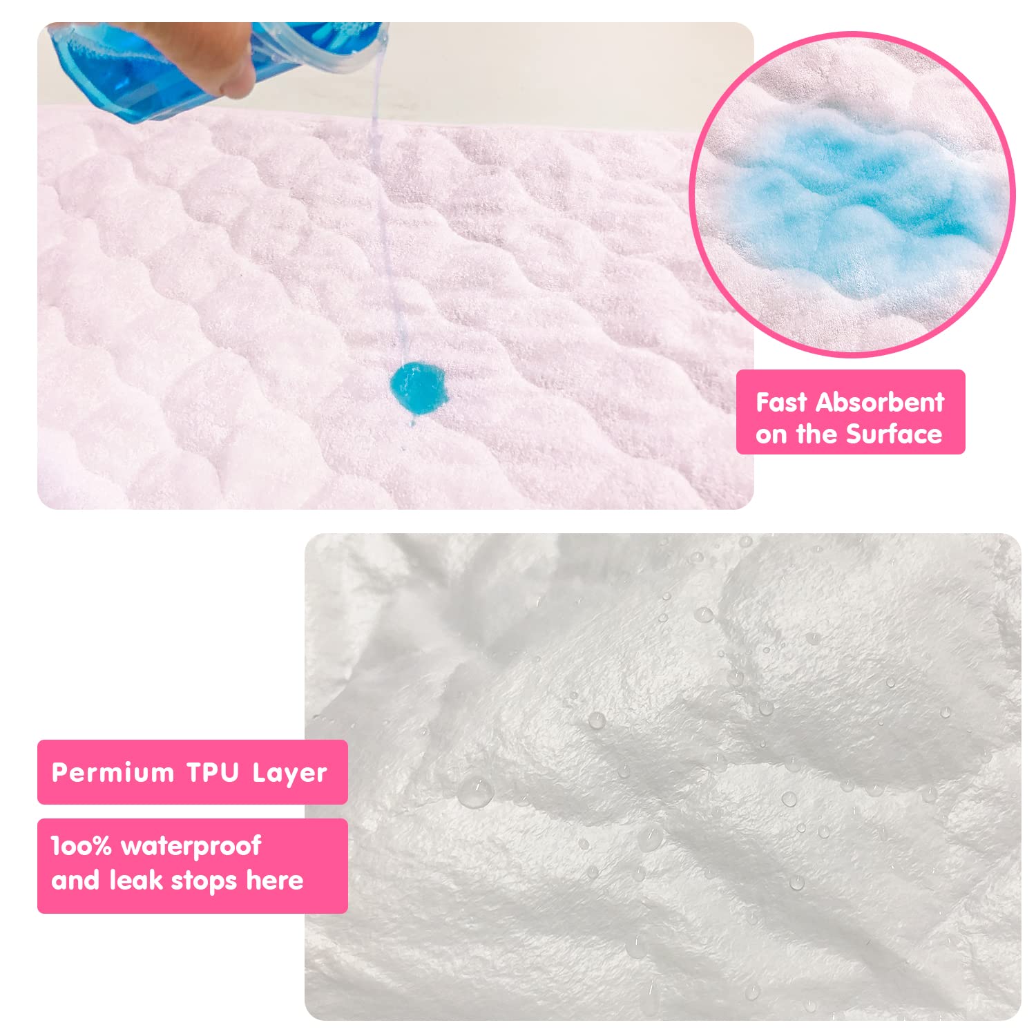 Waterproof Changing Pad Liners, 26" x 13" Hypoallergenic & Reusable Ultra Soft Changing Table Cover Liners , 3 Pack Portable Baby Diaper Change Mat - Pink