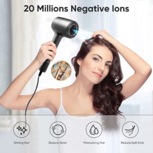 LettreQ Hair Dryer, 1400W Professional Ionic Hair Blow Dryer with Diffuser, Nozzle, Waterproof Handbag, Low Noise, No Heat Damage, Fast Drying, 3 Heating/3 Speed Settings for Home Travel Salon (A)