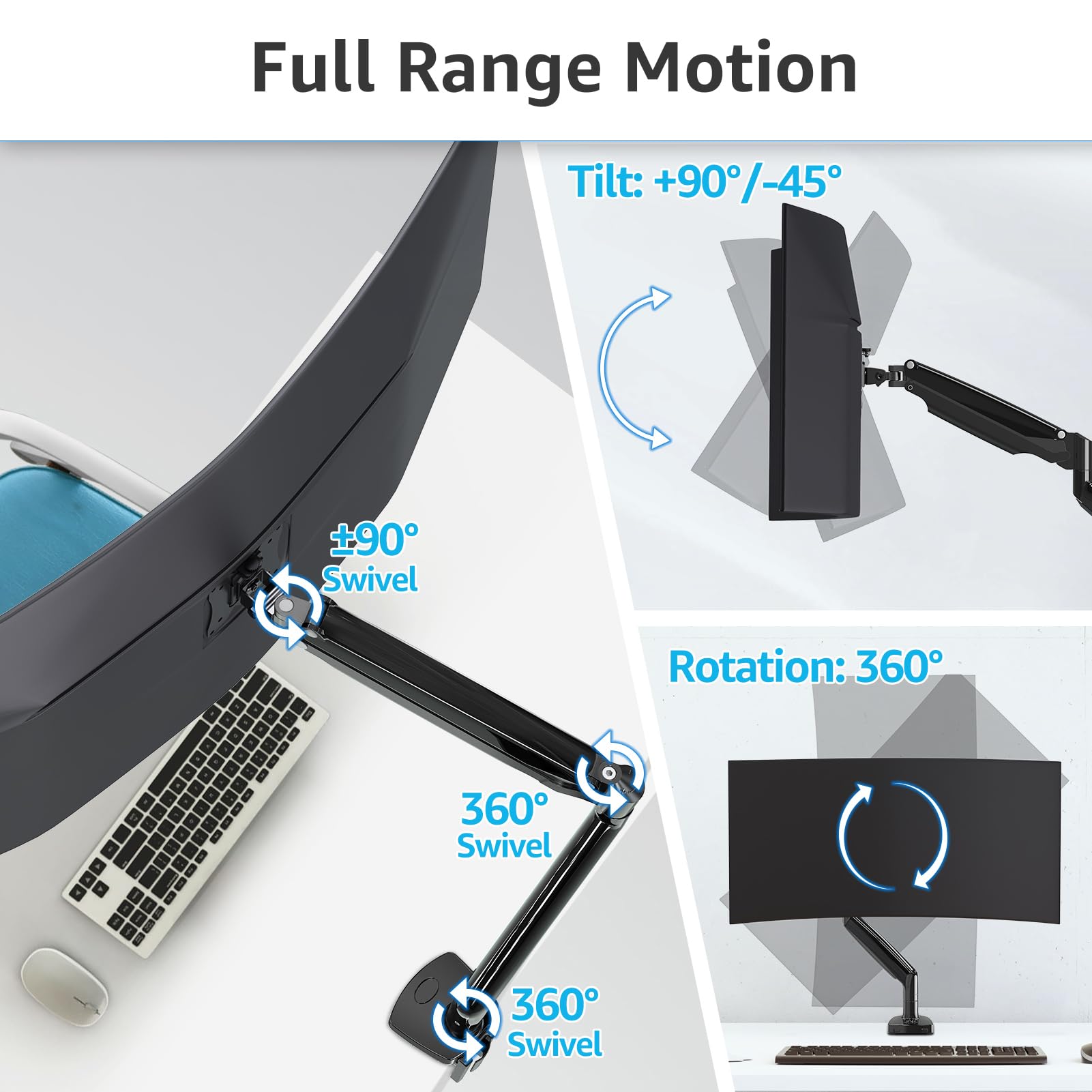 MOUNTUP Ultrawide Single Monitor Arm for Max 40 Inch Screen, Heavy Duty Monitor Desk Mount Support 6.6-30.9lbs, Gas Spring Computer Monitor Stand for Desk, VESA Monitor Mount with Clamp & Grommet Base