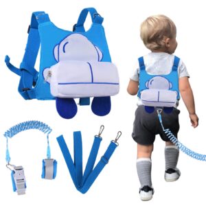 fenyan toddlers leash + anti lost wrist link, 4 in 1 baby safety harness leash, cute astronaut kid walking leashes, child safety leash for toddler boys (blue)